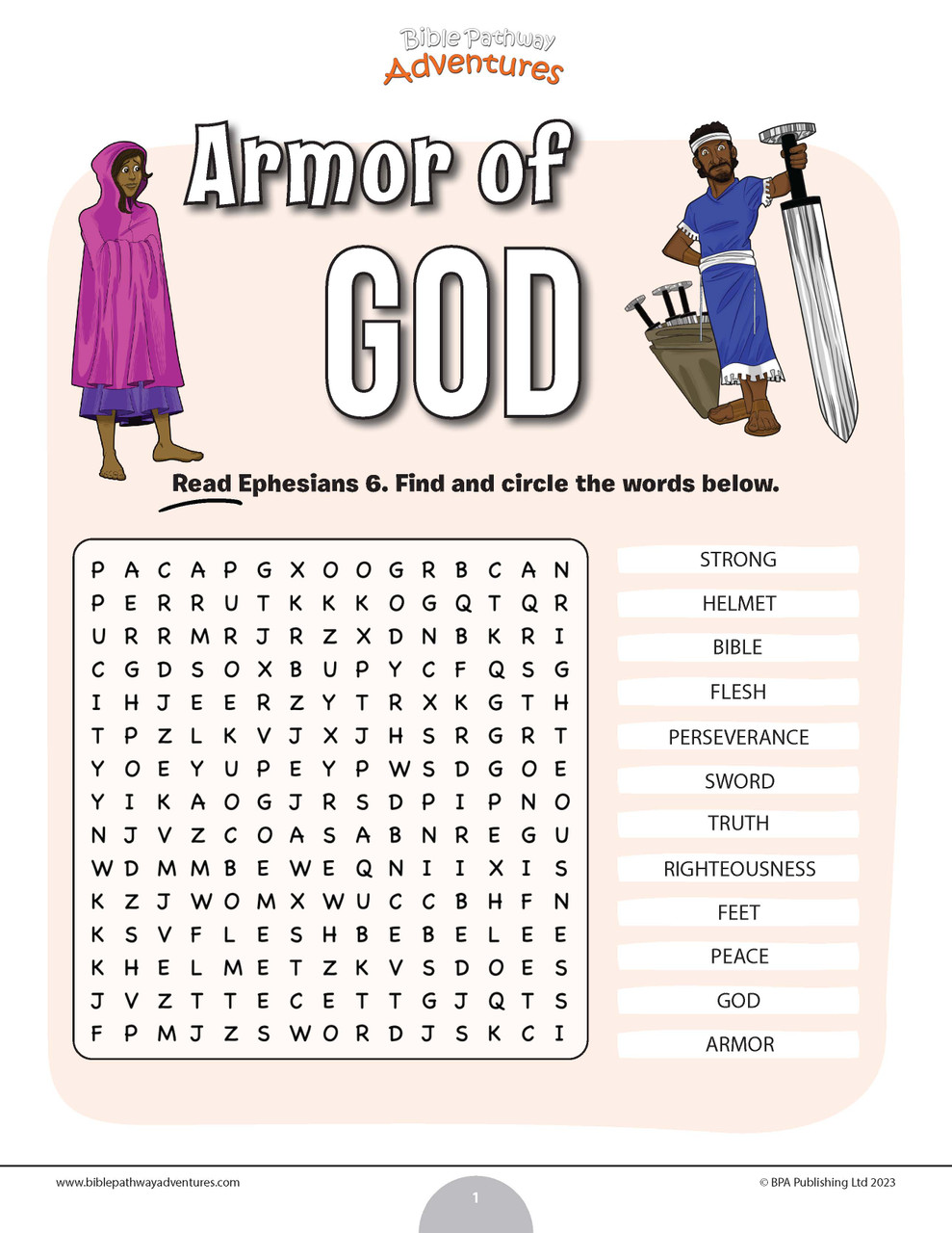 Armor of God word search puzzle