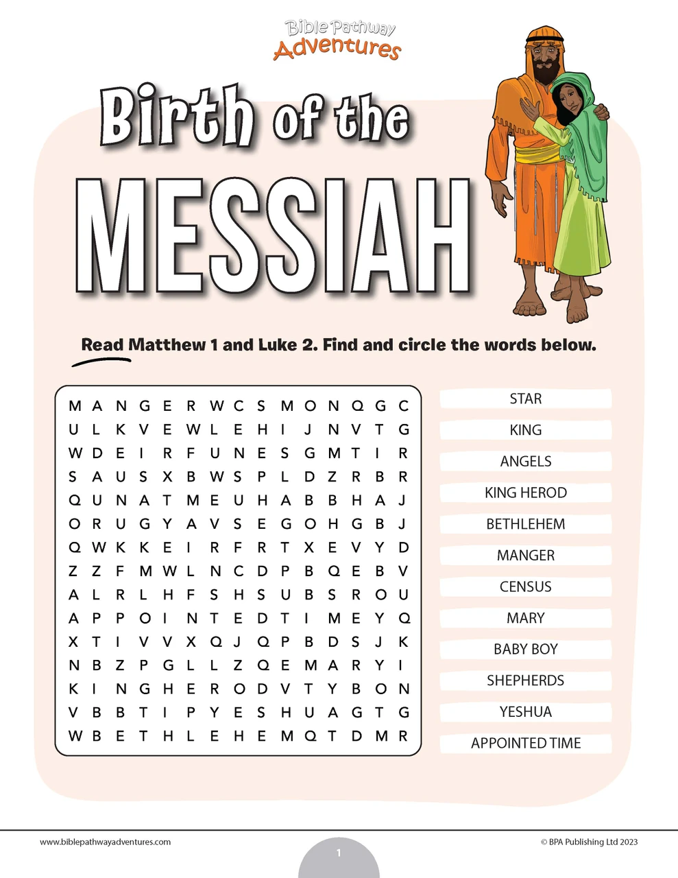 Birth of the Messiah word search puzzle