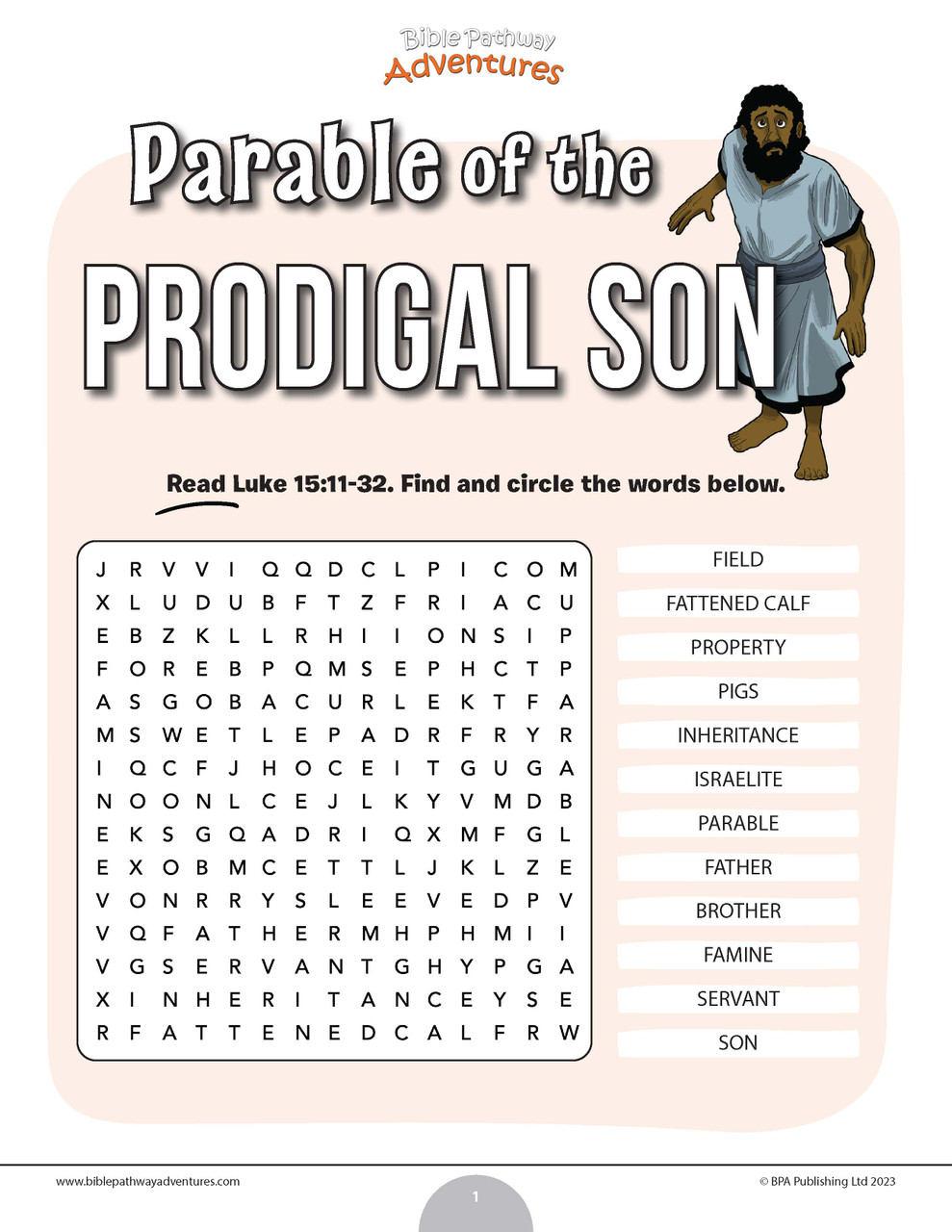 Parable of the Prodigal Son word search puzzle
