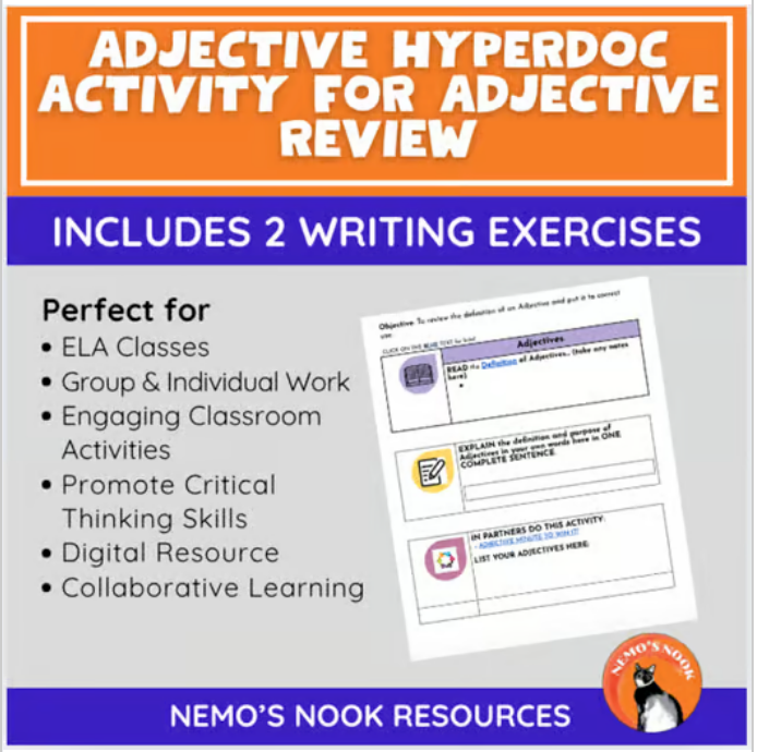 Adjective Hyperdoc Activity (Digital Resource - Fully Editable) - Amped ...