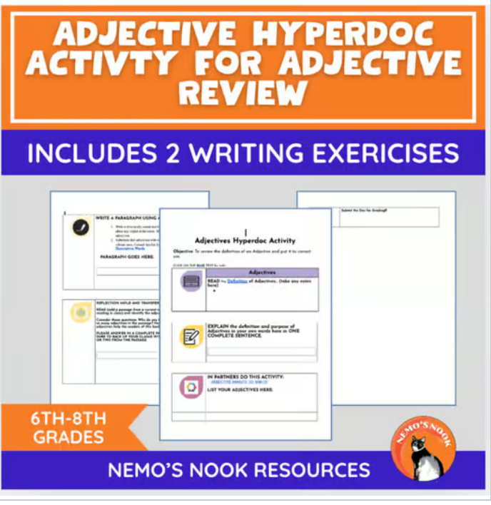 Revised Adjective Hyperdoc Activity (Digital Resource - Fully Editable ...
