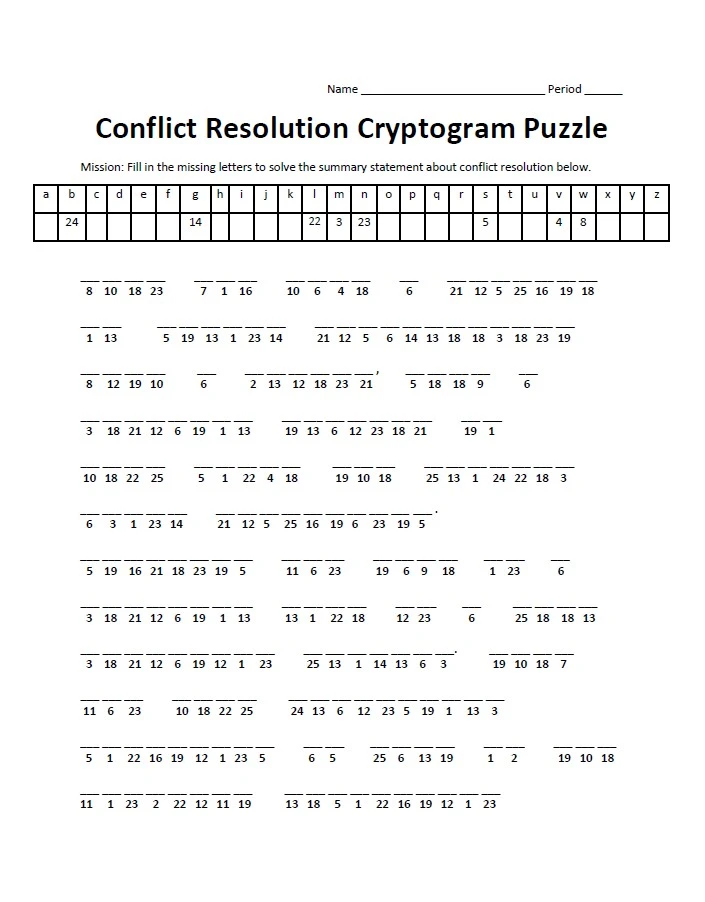 Conflict Resolution Cryptogram Puzzle - Amped Up Learning