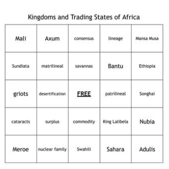 "The Kingdoms and Trading States of Africa" Bingo for a World History ...