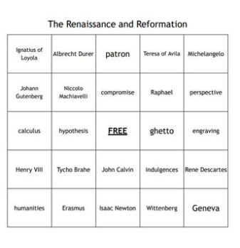 "The Renaissance and Reformation" Bingo for a World History Course ...