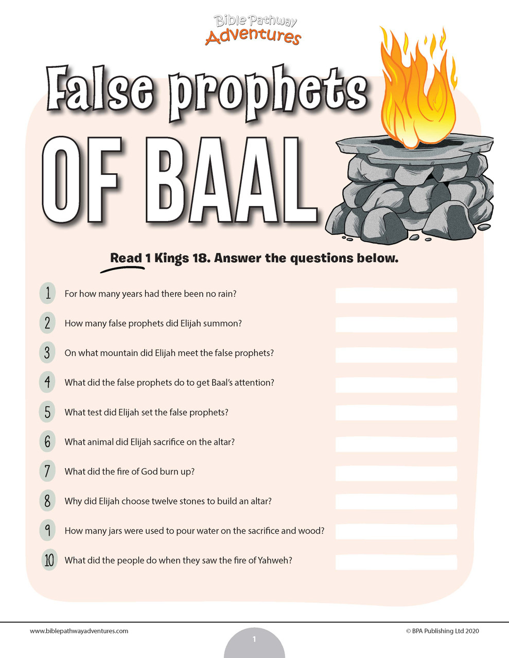 Elijah and the False Prophets of Baal Bible quiz