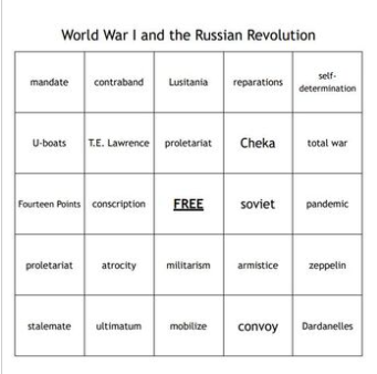 "World War I and the Russian Revolution" Bingo for a World History ...