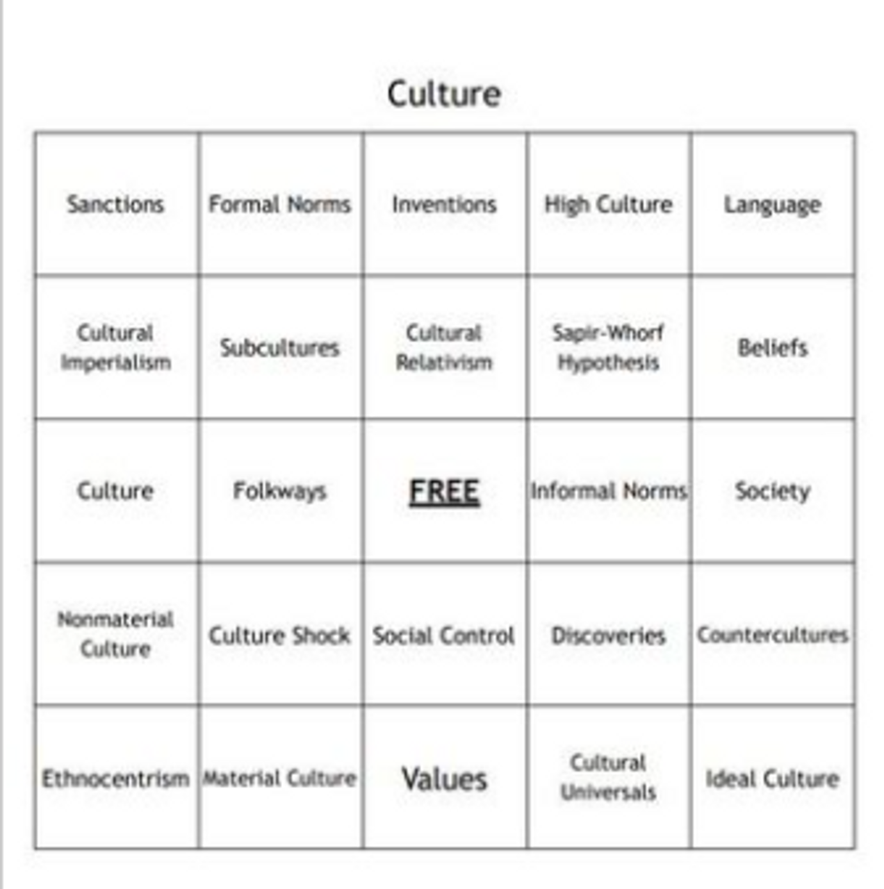 "Culture" Vocabulary Bingo Set for a Sociology Course - Amped Up Learning
