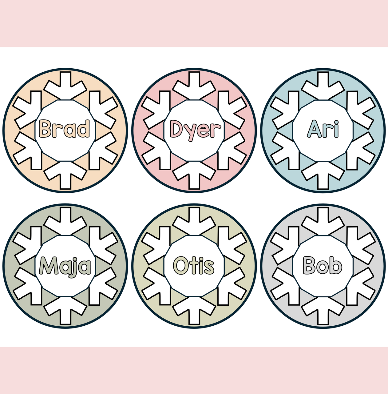 Boho Nametags, Winter Snowflakes Round Name Labels, Book Bin Labels ...