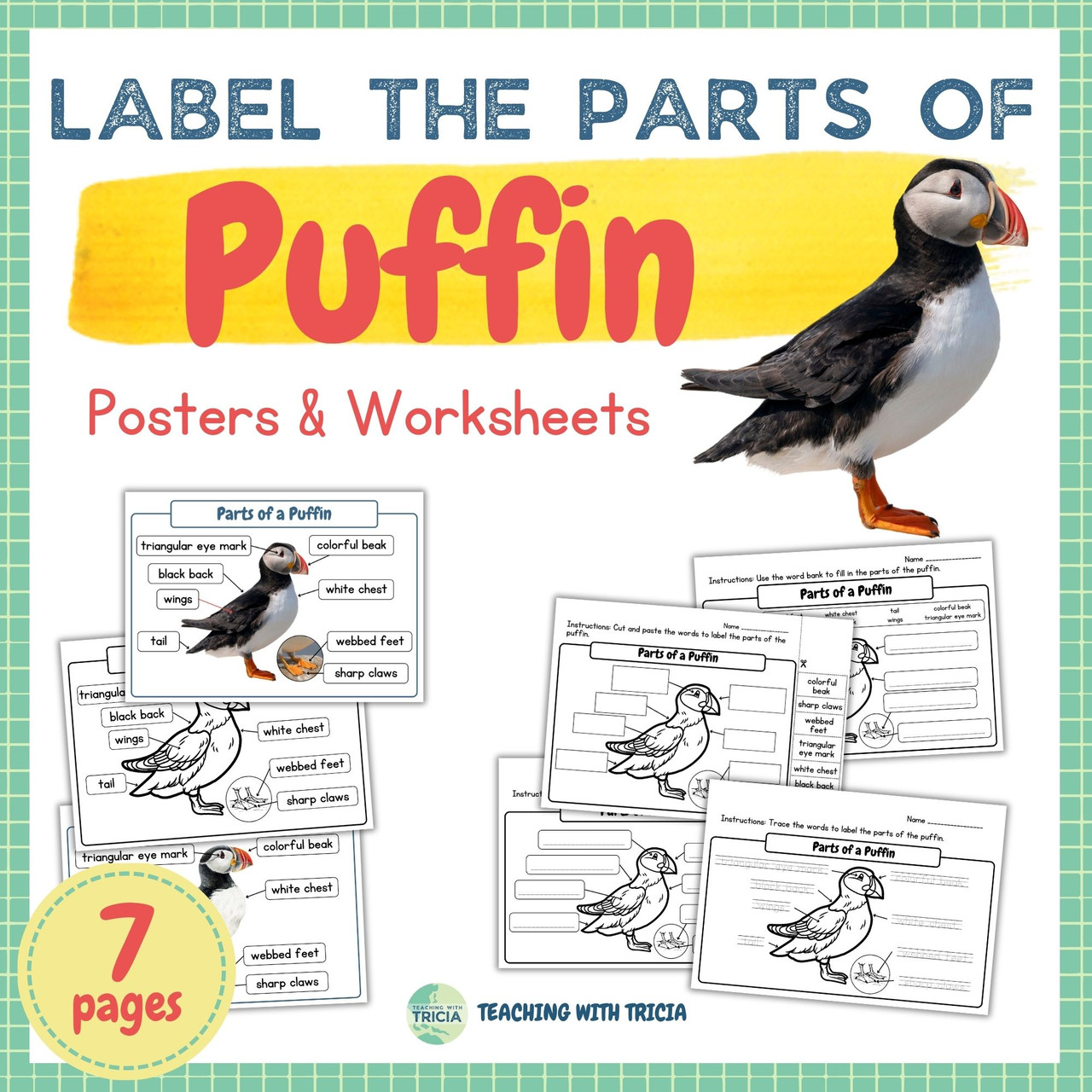 Tundra Biome - Label the Parts of Puffin: Posters & Worksheets, Bird ...