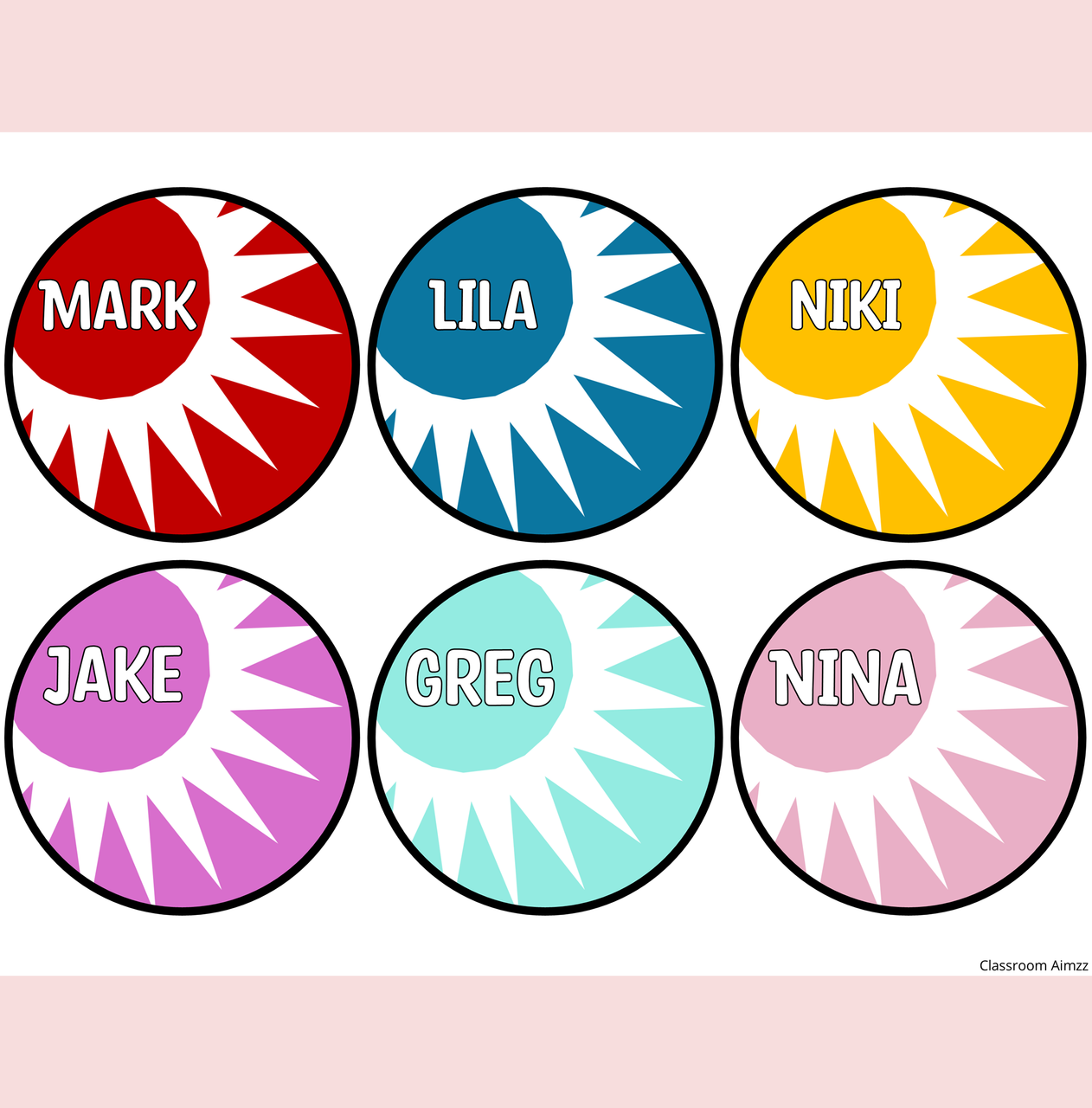 Printable Student Name Labels, Bright Name Plates, Colorful Name Cards ...