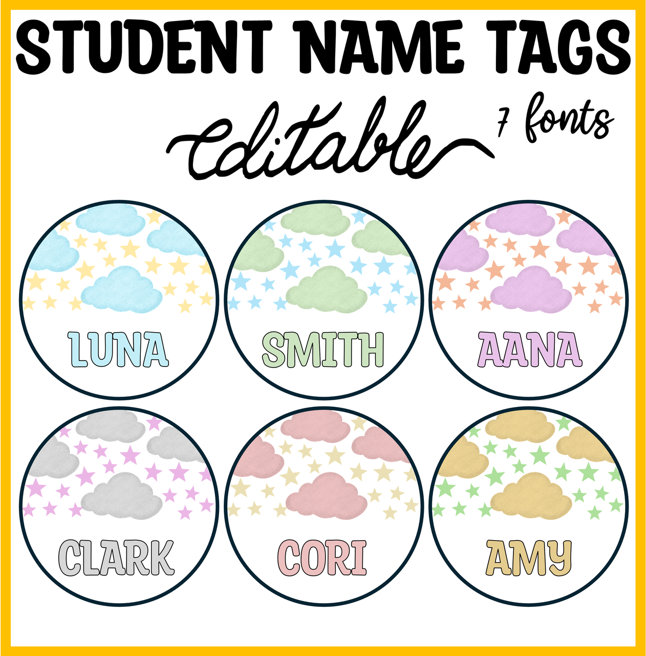 Stars Nametags, Printable Student Name Plates, Editable Name Labels ...