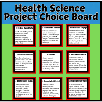 CTE Health Science Project Choice Board Creative Exam Alternative for ...