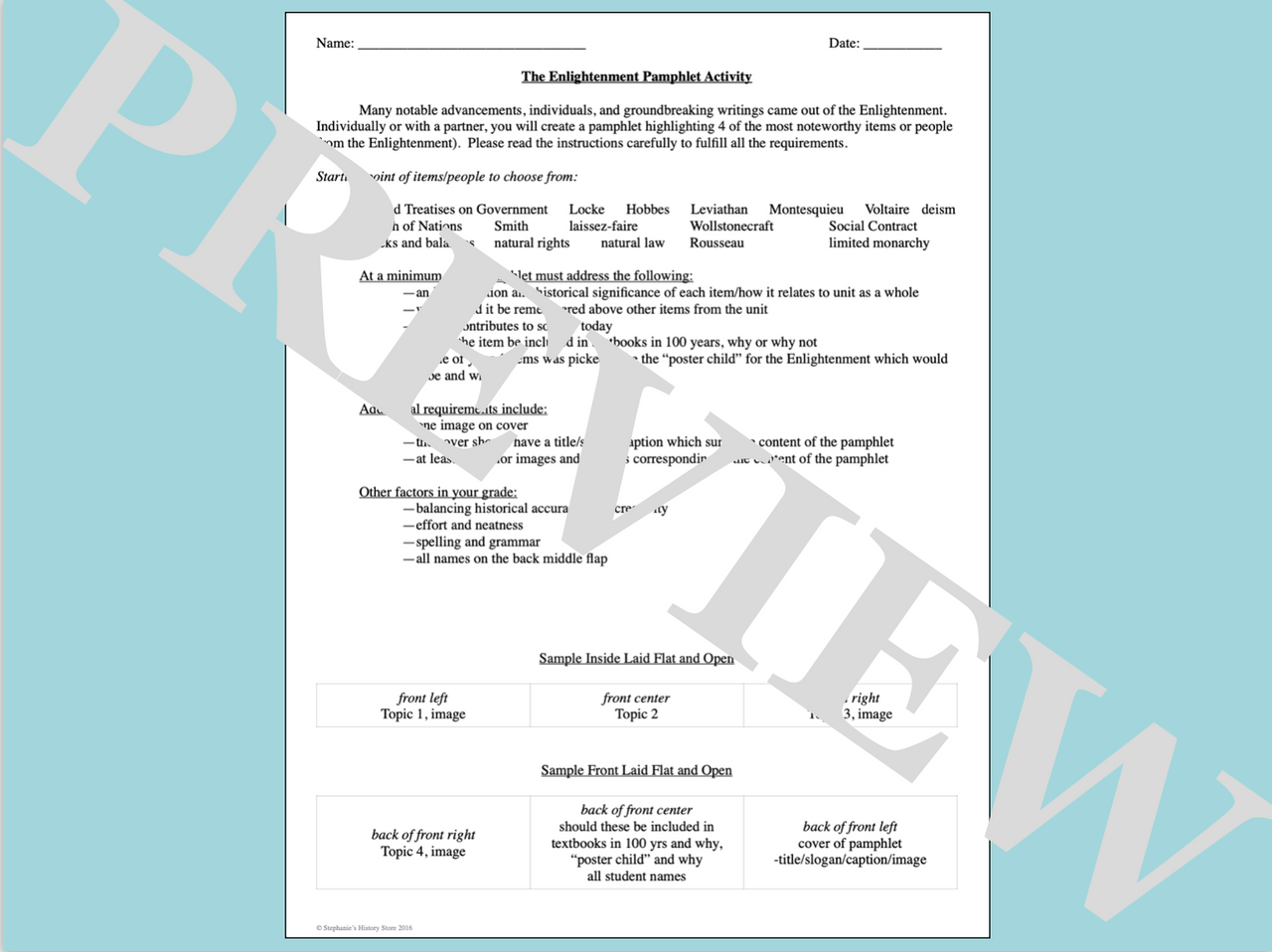 The Enlightenment Pamphlet Review Activity