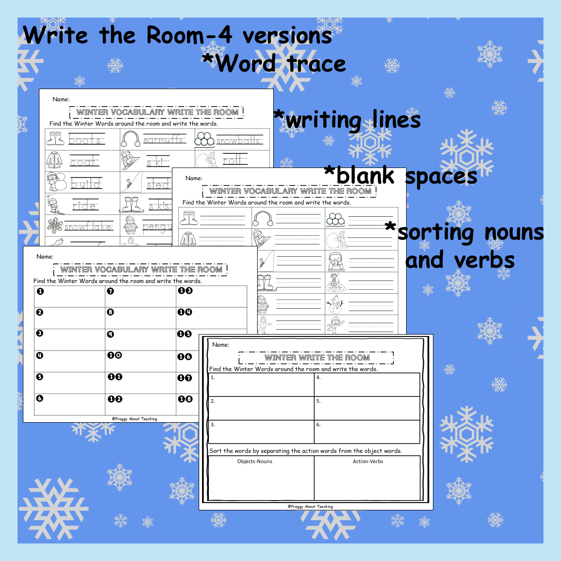 Winter Vocabulary & Noun/Verb Literacy Activities
