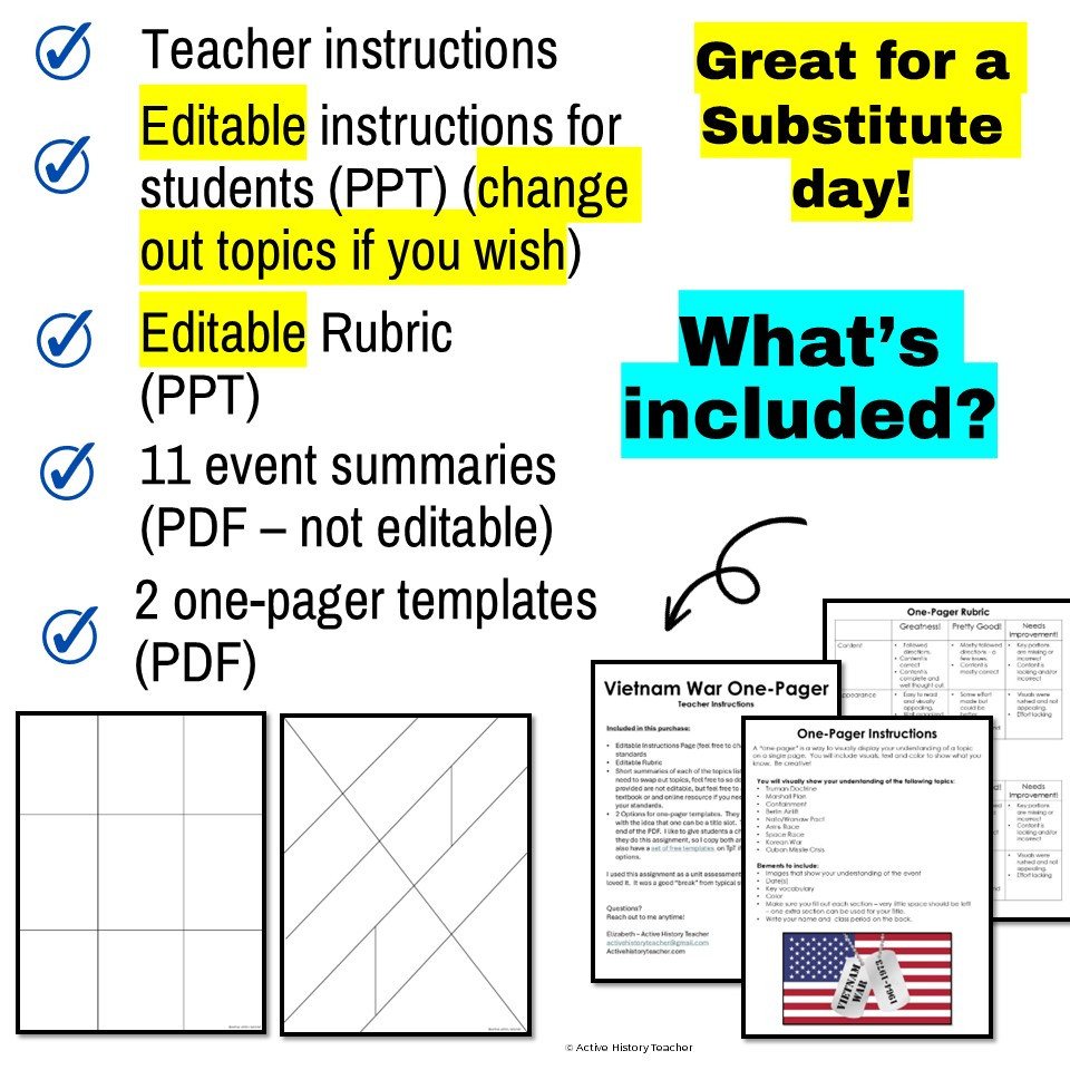 Vietnam War One-Pager Activity Summaries No Prep Assignment or ...