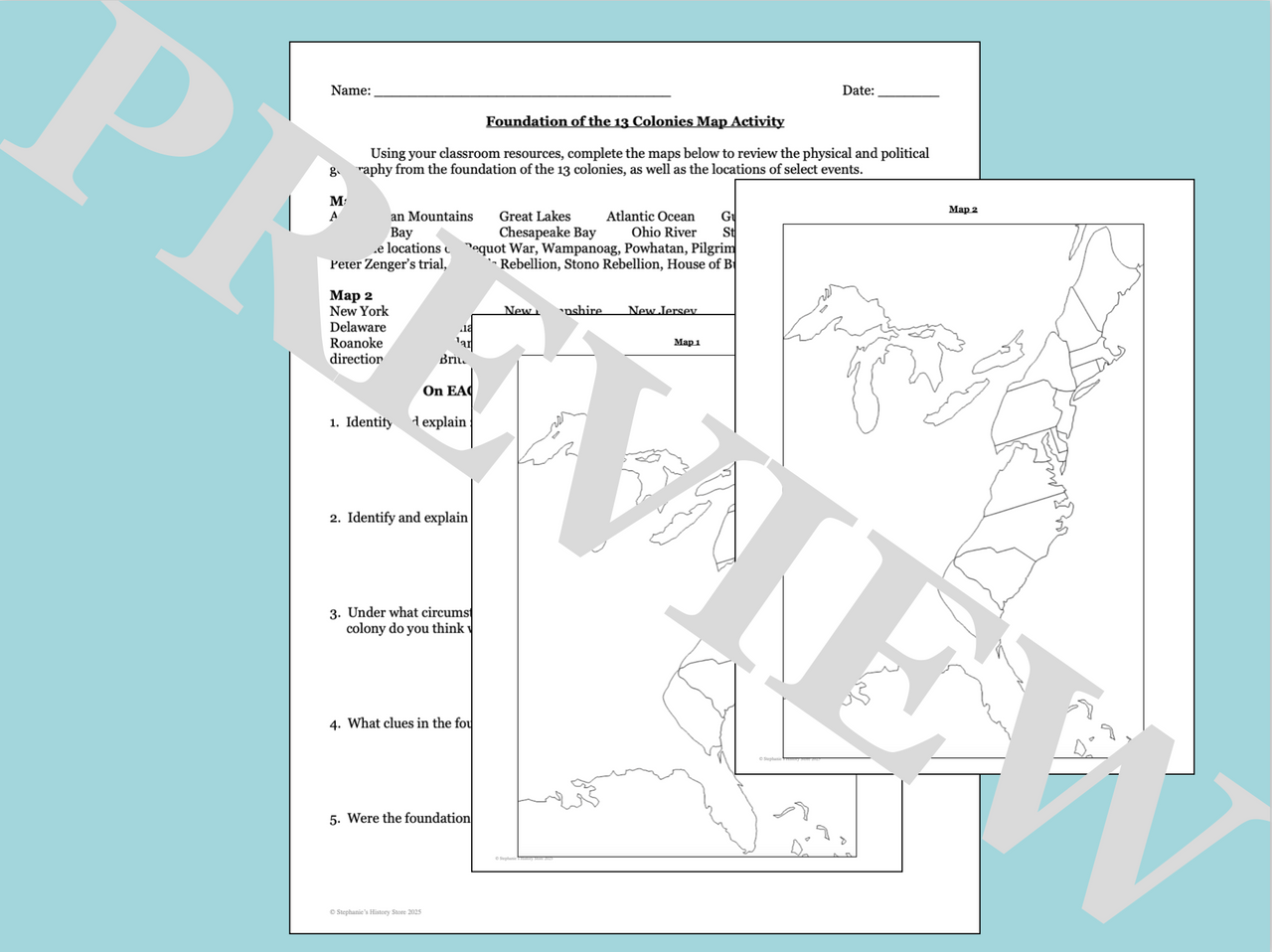 Foundation of the 13 Colonies Map