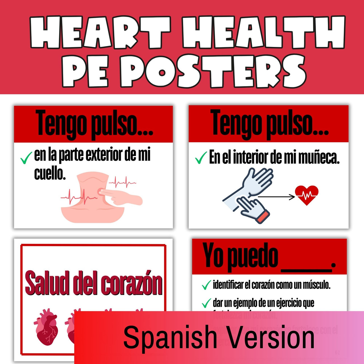 Heart Health Posters for PE | English and Spanish