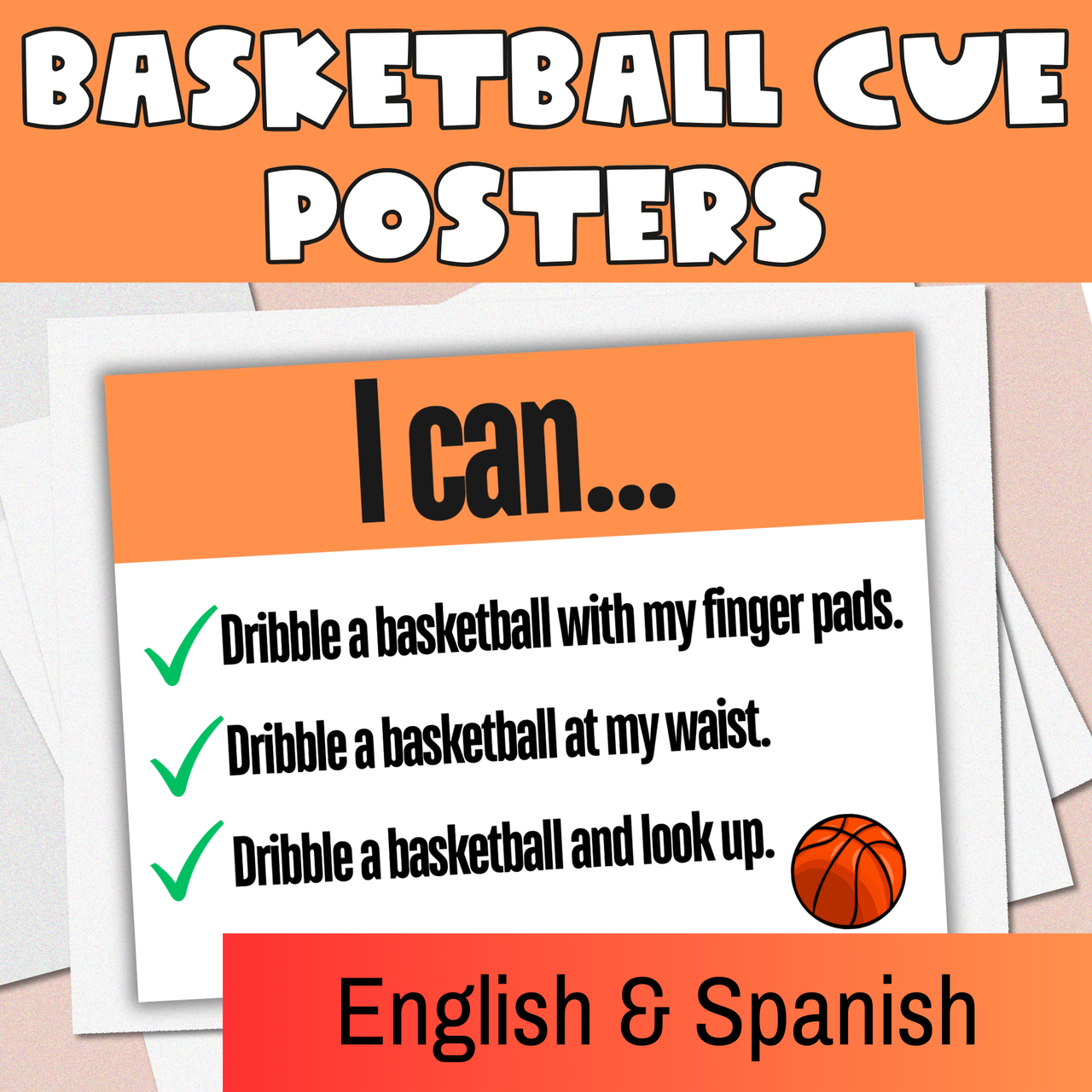 Basketball Dribbling Cue Posters | English and Spanish