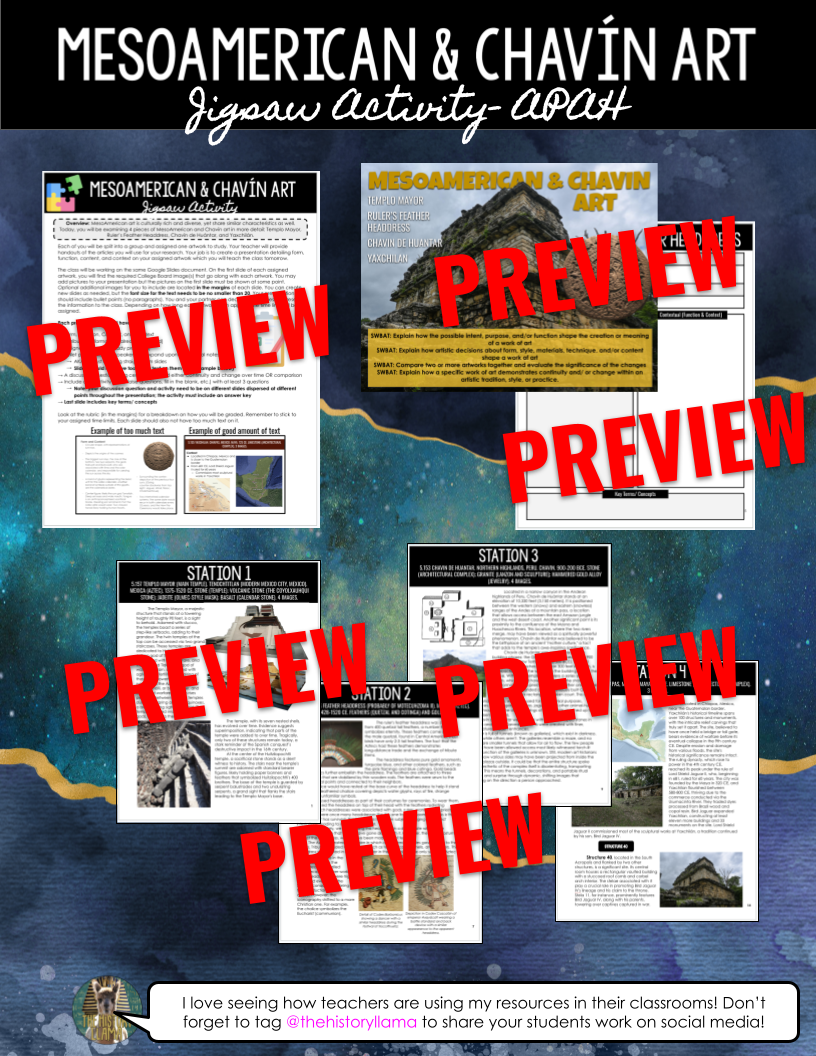MesoAmerican & Chavin Art Jigsaw Activity - AP Art History - Amped Up ...