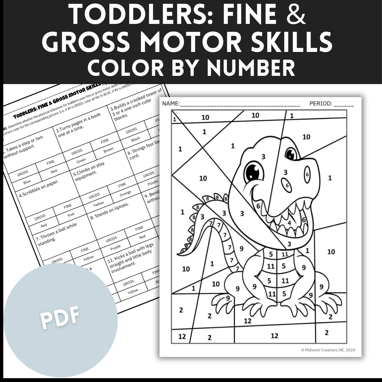 Fine and Gross Motor Skills Color by Number Activity for Child Development