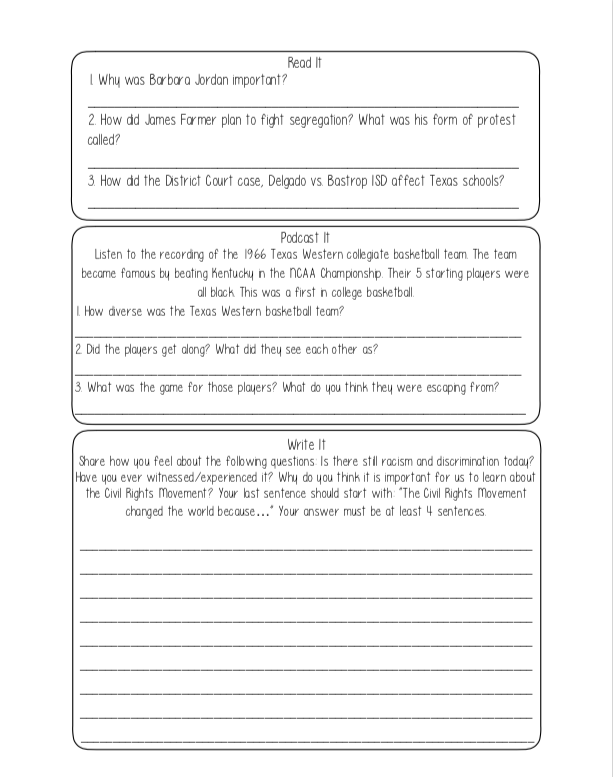 Civil Rights Movement in Texas Stations - Amped Up Learning