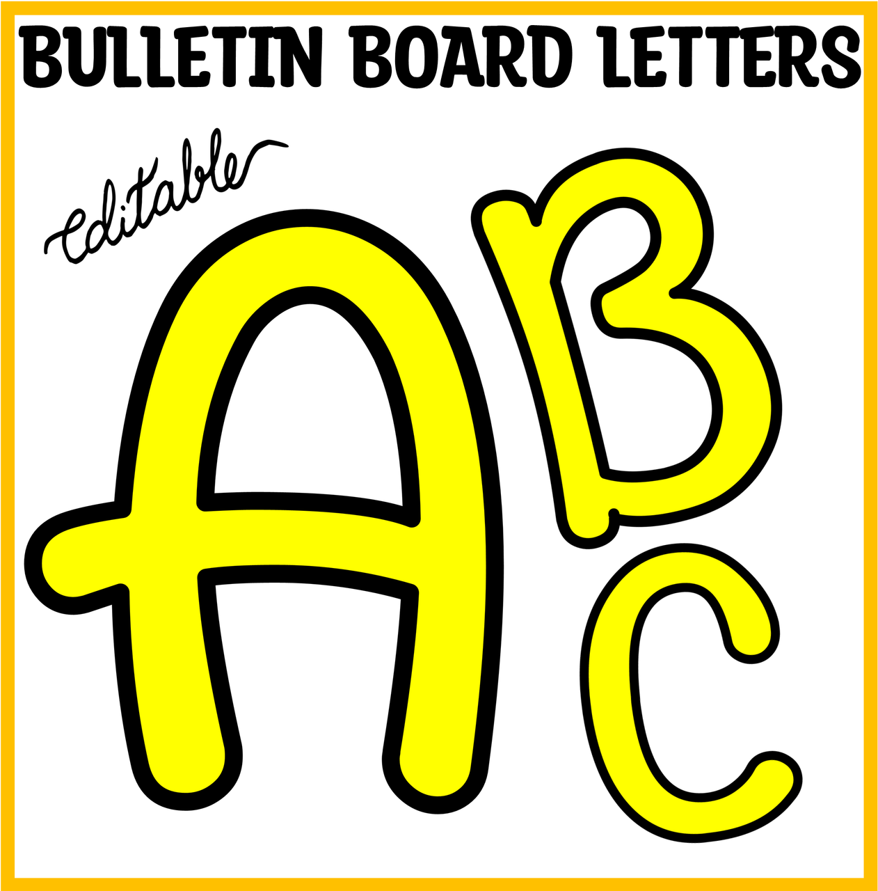 Printable Bright Yellow Color Bulletin Board Letters, Large Alphabet ...
