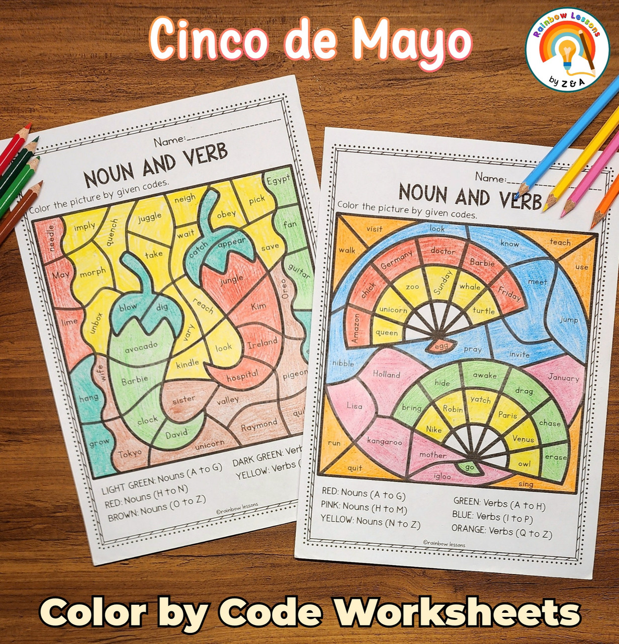 Cinco De Mayo Coloring Pages | Noun and Verb Sort | Cinco De Mayo ...