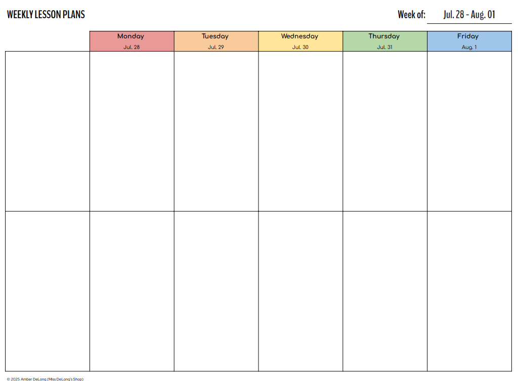 Weekly Lesson Planner Print Version 2 layouts 2 Preps 2025-2026 Yearly ...