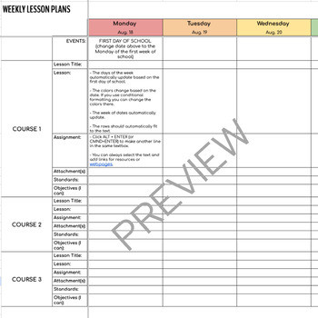 Weekly and Yearly Digital Lesson Planner for Google Sheets Editable ...