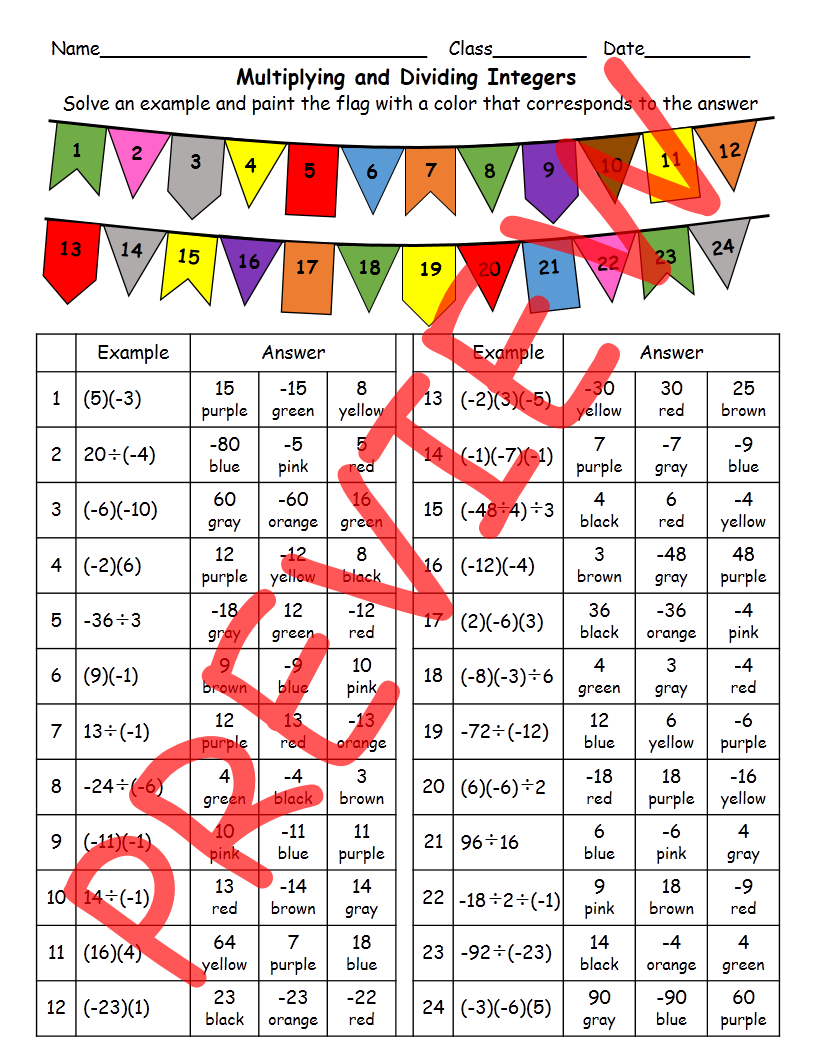 Multiplying and Dividing Integers (Coloring Activity) - Amped Up Learning
