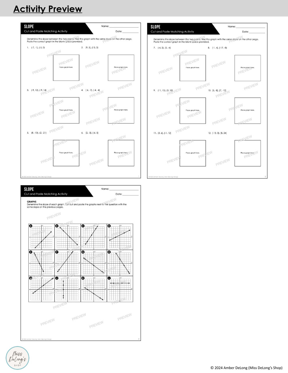 Slope Cut and Paste Matching Activity