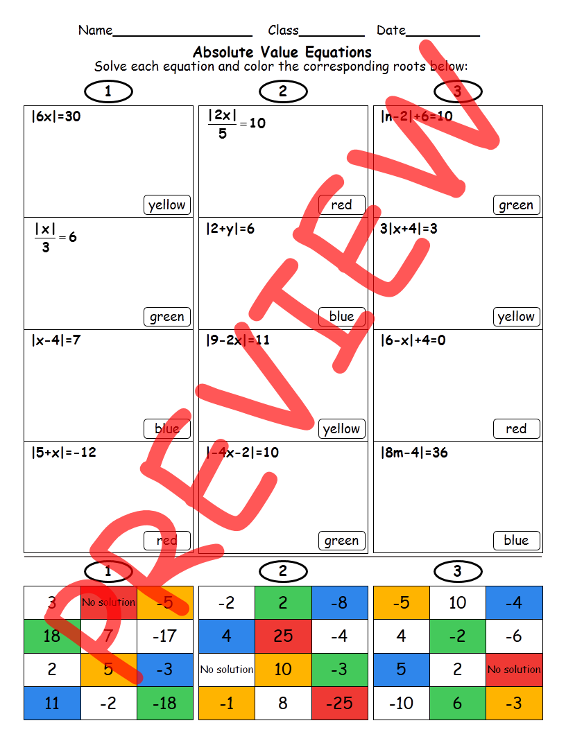 Absolute Value Equations (Color Mosaic) - Amped Up Learning