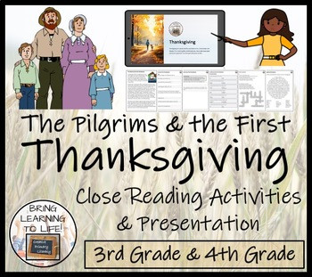The Pilgrims & First Thanksgiving Close Reading Comprehension | 3rd ...