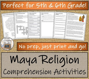 Religion of the Maya Empire Reading Comprehension Activities | 5th ...