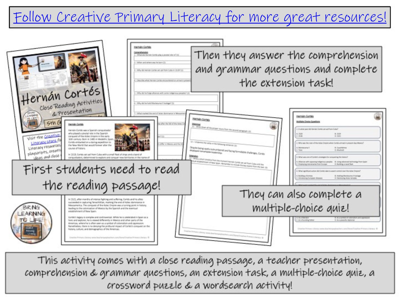 Hernán Cortés Close Reading Comprehension Activities | 5th Grade & 6th ...