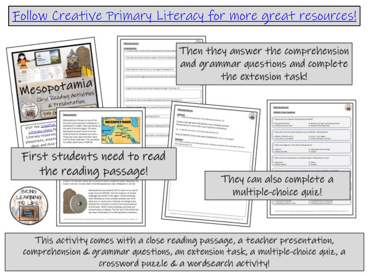 Ancient Mesopotamia Close Reading Comprehension Activities | 5th & 6th ...