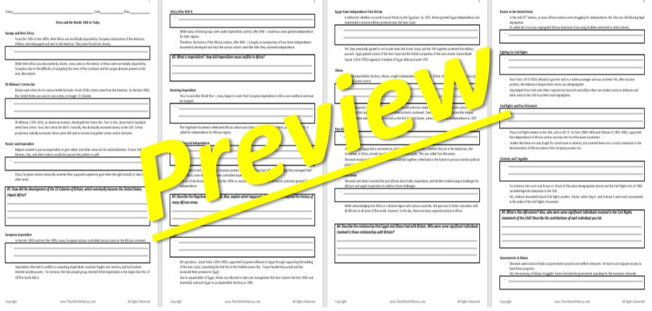 Africa and the World: 1900 to Today: Power Point, Notes, & Worksheets