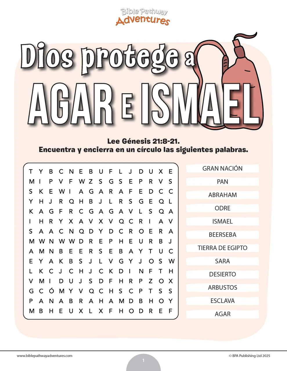 Sopa de letras de Dios protege a Agar e Ismael
