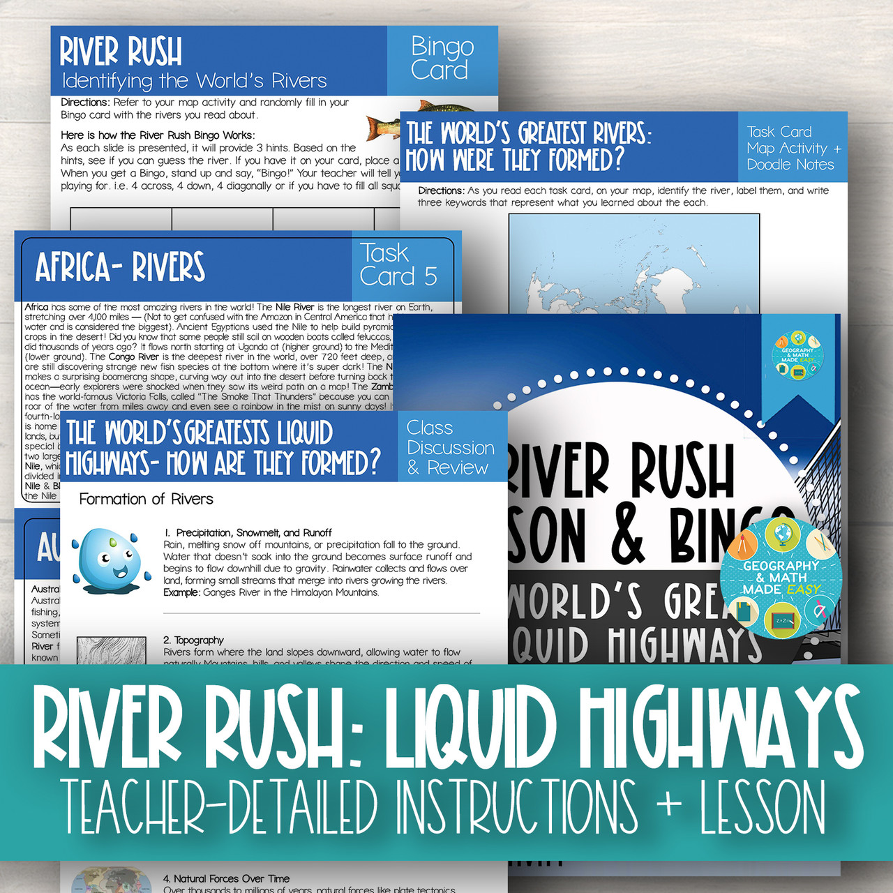 Geography: River Rush: The World's Liquid Highways Lesson & Bingo Game