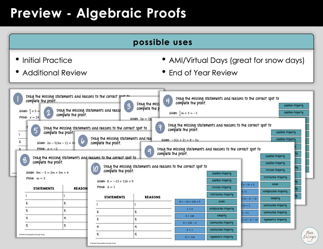 Congruent Triangle and Algebraic Proofs Digital Activities Bundle