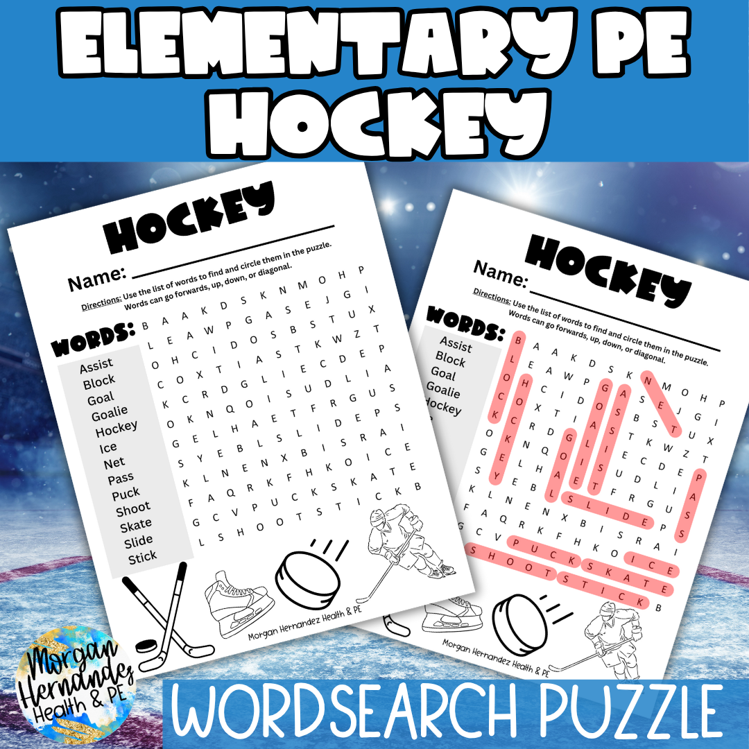 Elementary PE Hockey Wordsearch