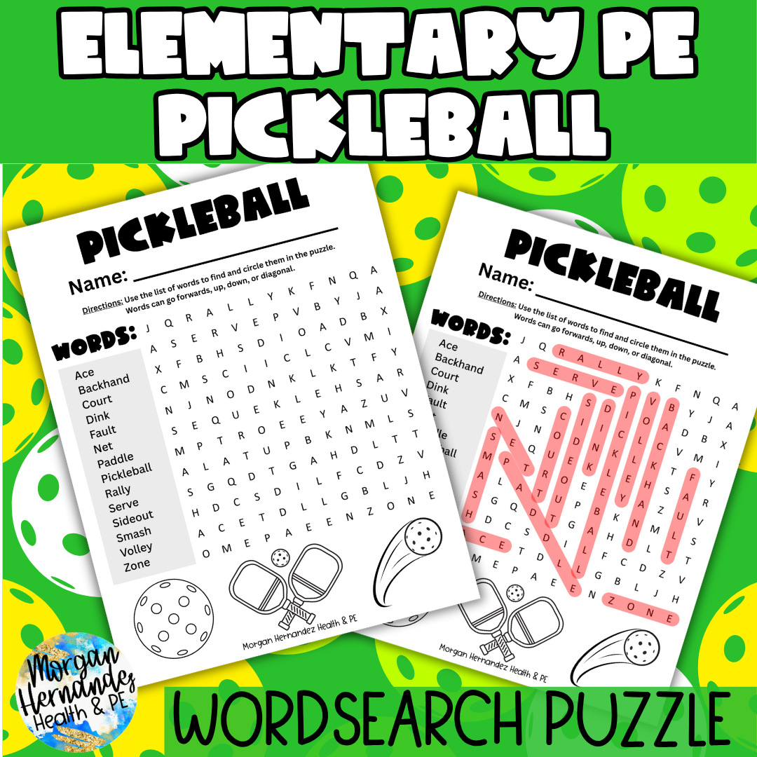 Elementary PE Pickleball Wordsearch