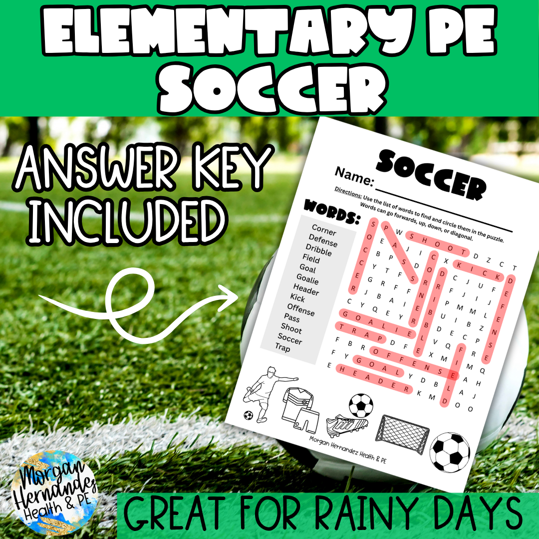 Elementary PE Soccer Wordsearch