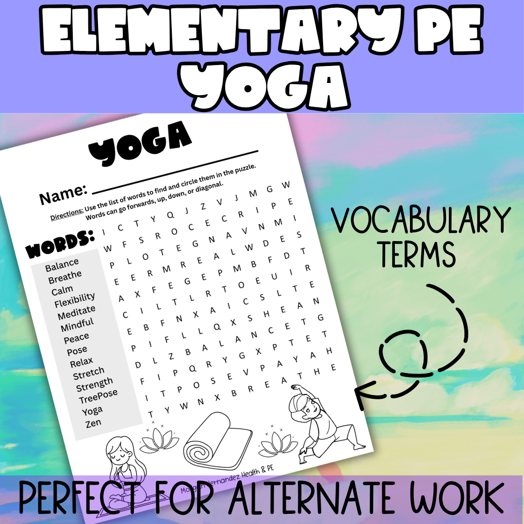 Elementary PE Yoga Wordsearch