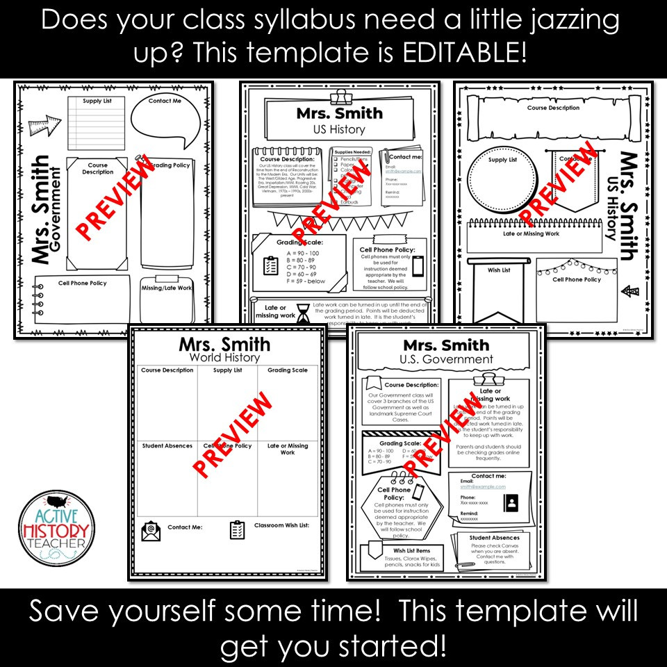 Editable Class Syllabus for any Class Back to School Middle High School ...