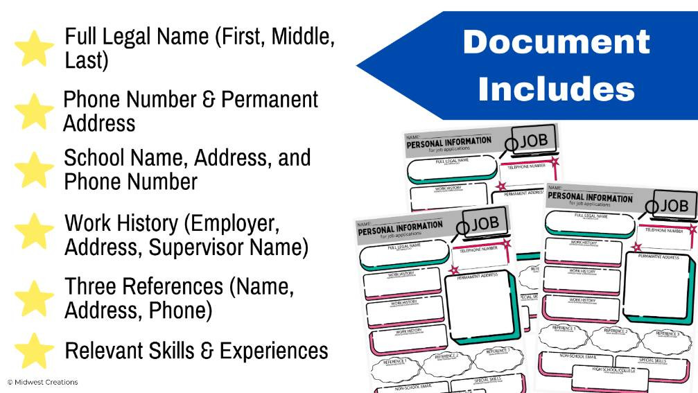 Job Application Info Form Worksheet | Career Readiness for High School Teens