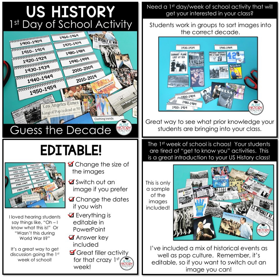 1st Day of School Activities US History Back to School Class ...