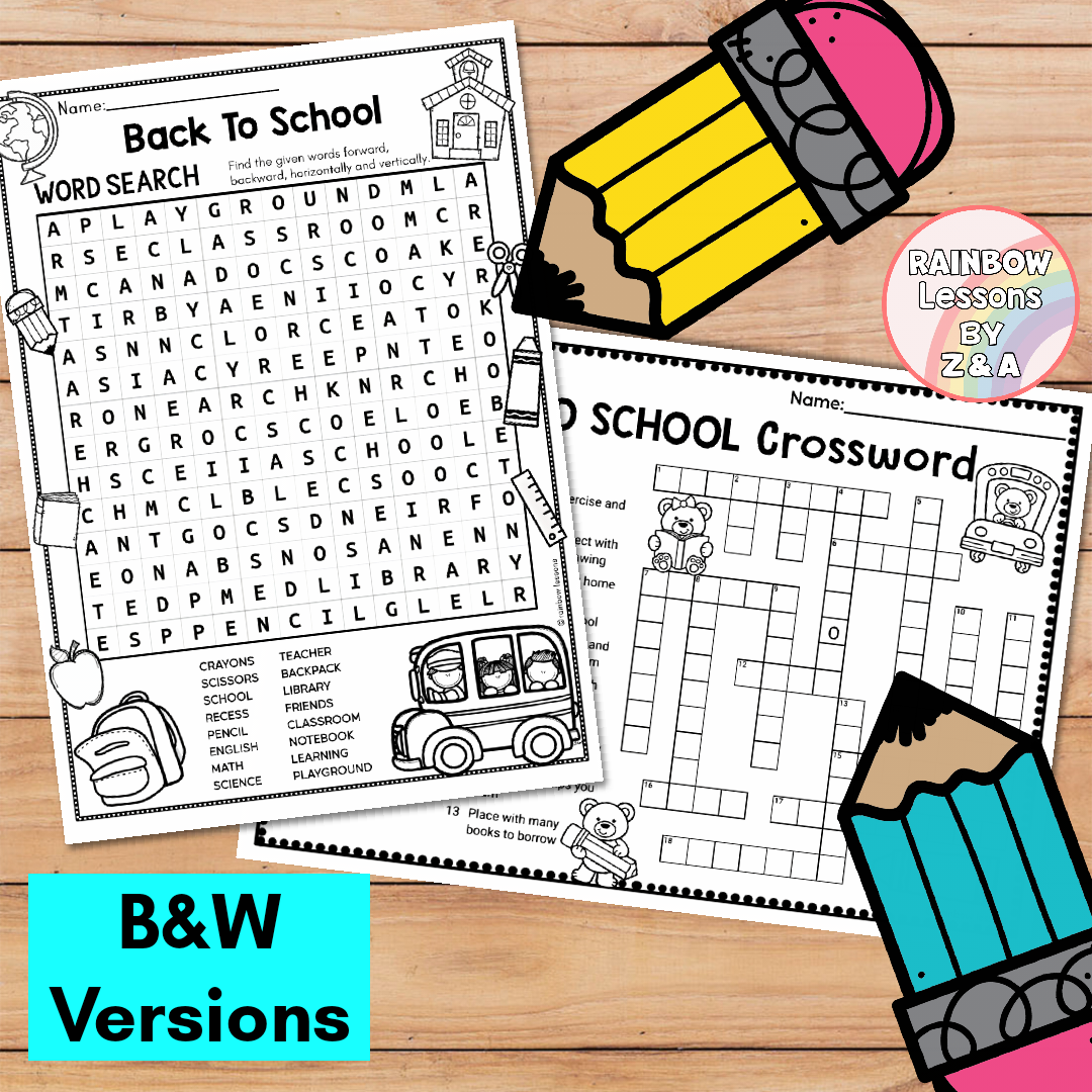 Back to School Word Search | Back to School Crossword | First Day Word ...