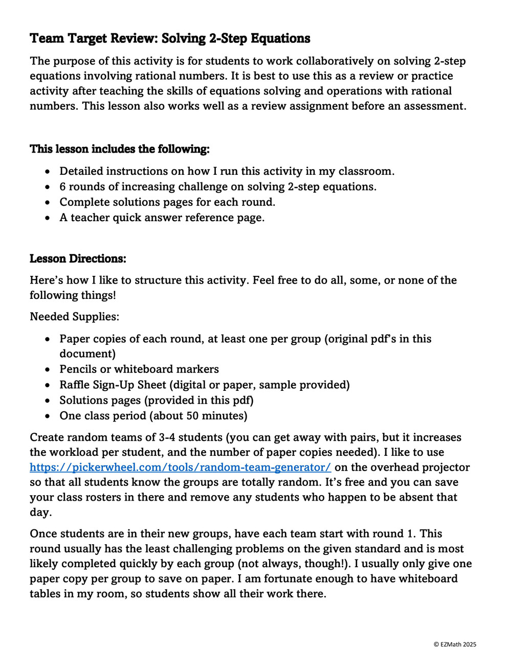 Solving Equations Group Review Activity | Grade 7 Math