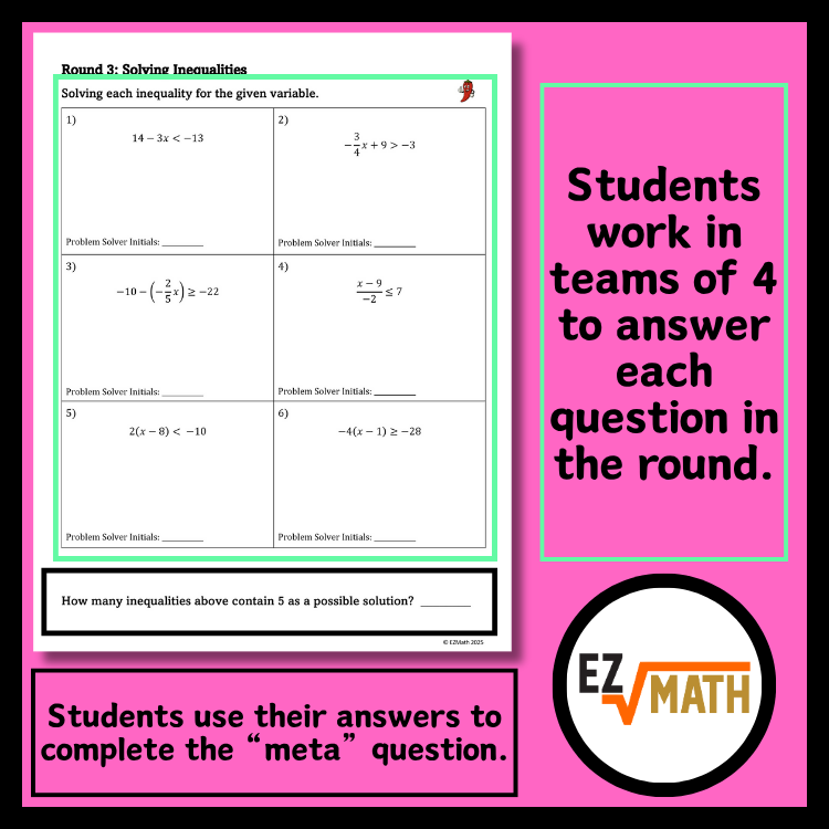 Writing & Solving Inequalities Group Review Activity | Grade 7 Math